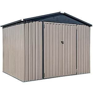 Cover-It 8x6 Metal Outdoor Galvanized Steel Storage Shed with Swinging Double Lockable Doors for Backyard or Patio Storage of Bikes, Grills, Supplies, Tools, Toys, for Lawn, Garden, and Camping, Tan