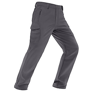 MAGCOMSEN Ski Pants Men Warm Tactical Camping Hiking Fleece Lined Waterproof Pants Gray