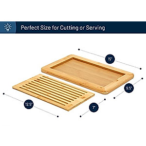 RoyalHouse Large Premium Natural Bamboo Bread Cutting Board with Crumb Tray, Bread Serving Tray for Kitchen