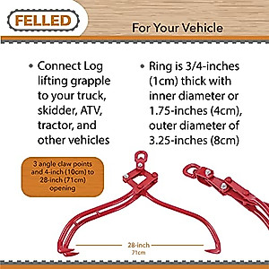 Felled 28in Log Lifting Tongs - 38in Cap Large Steel Timber Log Grapple Skidding Tongs for Wood Logging Equipment