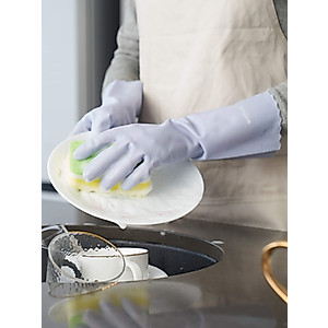 LANON 3 Pairs wahoo Skin-Friendly Cleaning Gloves, Unlined Dishwashing Kitchen Gloves, Reusable, Non-Slip, Icelandic Blue, Small