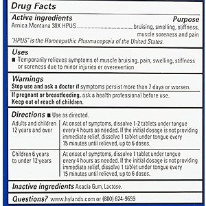 Hyland's Naturals Arnica Montana 30x Tablets, Natural Relief of Bruises, Swelling & Muscle Soreness, 50 Count