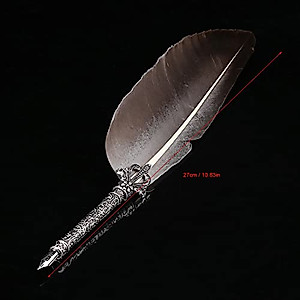 Restokki Feather Pen and Ink Bottle Set, Feather Pen Calligraphy Set, Stationery Gift Box with 5 Nibs Pen Stand Base, Luxury Vintage Signature Pen(Black)