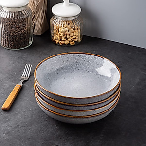 AmorArc 8.5'' Large Pasta Bowls, 36oz Ceramic Salad Serving Bowls Set of 4 for Kitchen, Wide Stoneware Bowls for Pasta,Salad,Fruit,Bread, Microwave Safe, Reactive Glaze-Blue