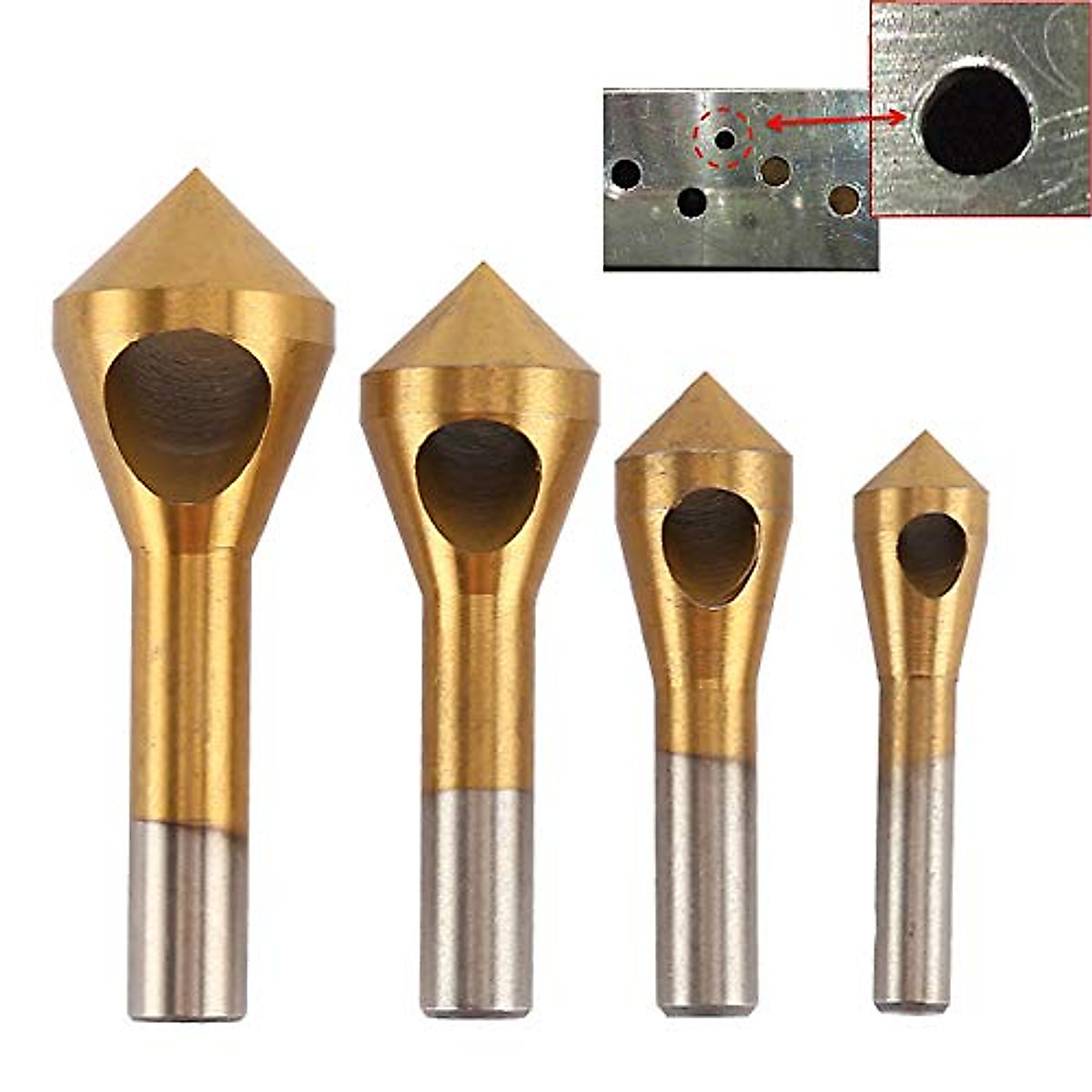 4pcs Countersink Chamfer Tool Deburring Tool Set Metal Wood Drill Bits for Wood, PVC board, Aluminum, Insulation board