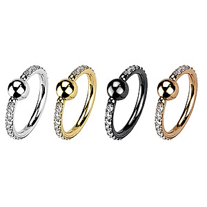 Pierced Owl 16GA G23 Implant Grade Titanium CZ Crystal Paved Captive Bead Ring (Black)