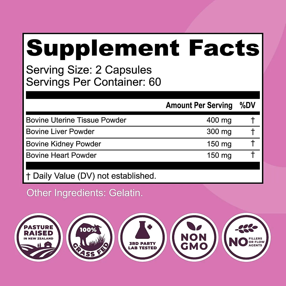 Beef Organ Supplement for Women - Beef Liver, Kidney, Heart and Uterus Tissue, Supports Women's Overall Energy and Health - Pasture Raised in New Zealand - No Fillers or Flow Agents - 120 Capsules