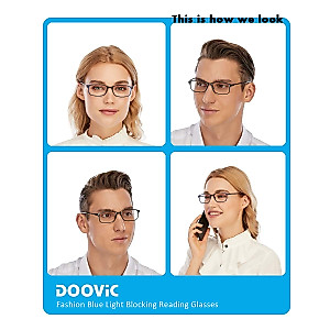 DOOViC Reading Glasses 4 Pack Blue Light Blocking Anti Eyestrain Flexible Lightweight Computer Readers for Men Women 1.75 Strength