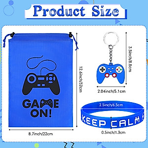 Jexine 36 Pcs Video Game Party Favors Include 12 Gamer Drawstring Bags 12 Gamer Bracelets Wristbands and 12 Video Game Controller Keychain Decorations for Video Game Birthday Party Supplies