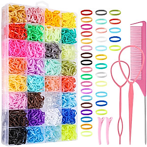 2400 Pcs Rubber Bands for Hair, 32 Colors Small Rubber Bands Elastic Hair Ties with Hair Styling Tools for Baby Toddler Girl Back to School Hair Accessories Gift
