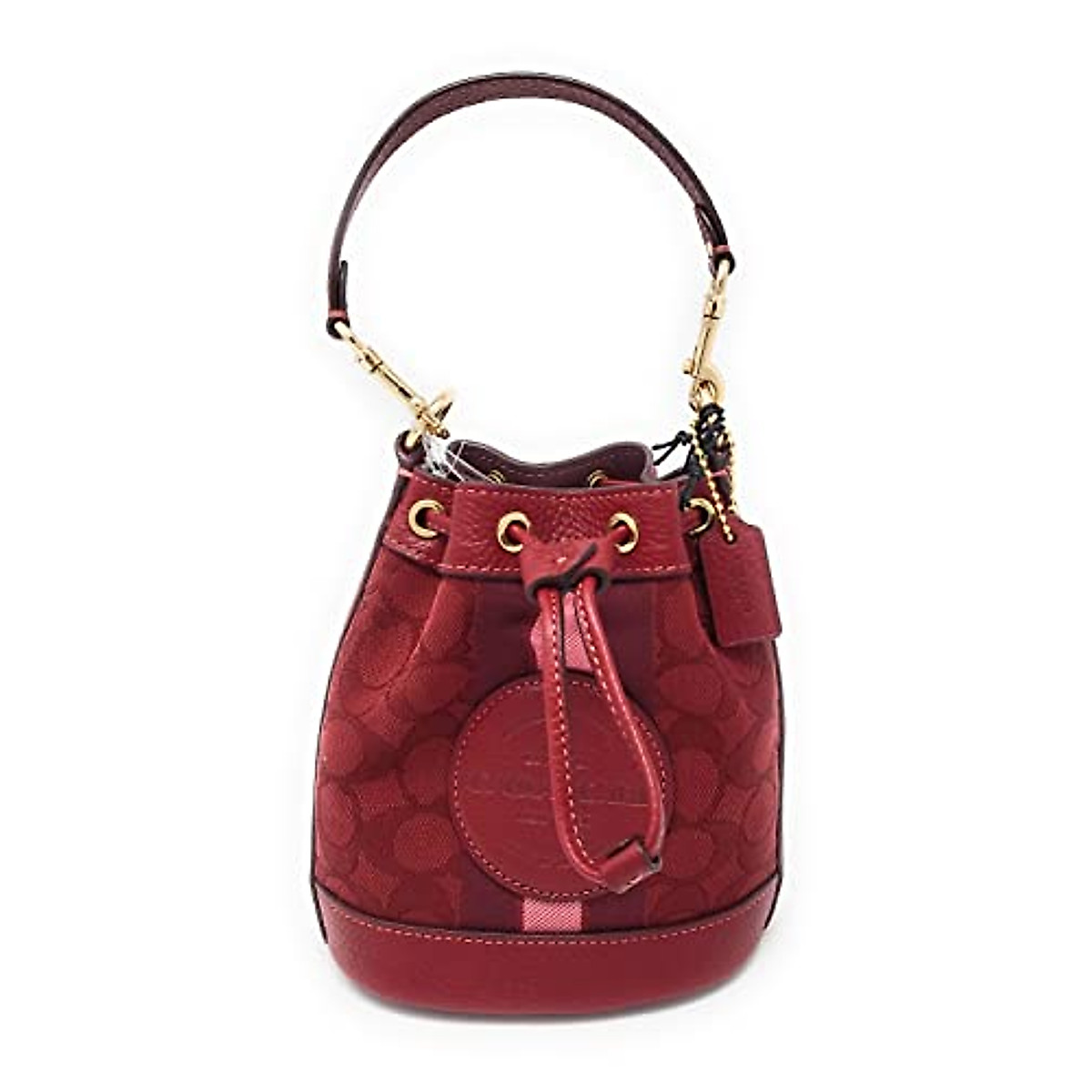 COACH Women's Mini Dempsey Bucket Bag In Signature Jacquard With Stripe Patch (Red Apple Multi)