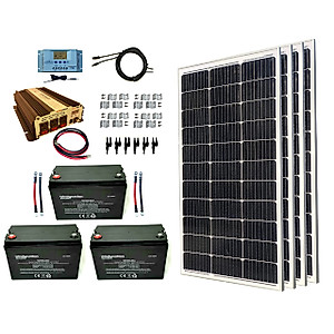 WindyNation 400 Watt Monocrystalline Solar Panel Kit + 1500W VertaMax Power Inverter + 300ah AGM Deep Cycle Battery for RV, Boat, Off-Grid 12 Volt Battery Systems