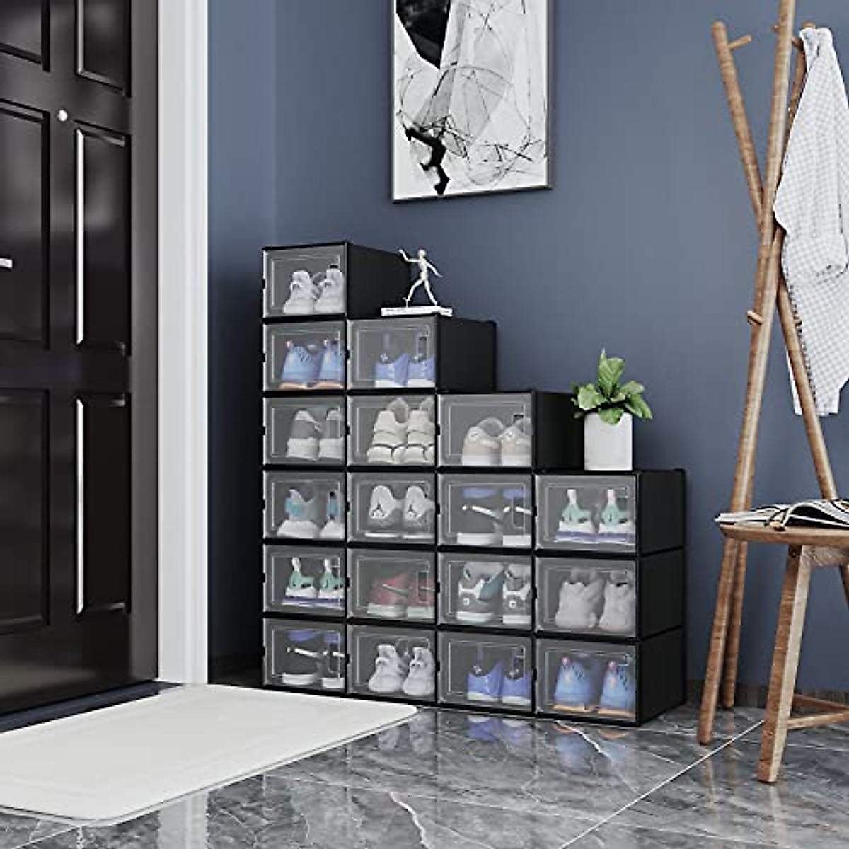 YITAHOME XL Shoe Storage Box, 18 PCS Shoe Storage Organizers Stackable Shoe Storage Box Rack Containers Drawers - Black (X-Large Szie-Fit for All Size Shoes)