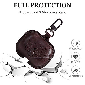 Genuine Leather Case Compatible with AirPods Pro Case, VOMA Protective Cover for Apple AirPods Pro Wireless Charging Case Headphones EarPods, Soft Leather Cover with Keychain Hook Chocolate Brown