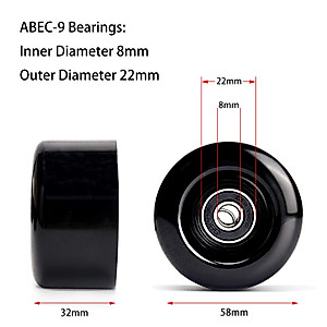 TOBWOLF 8 Pack 58mm x 32mm, 82A Outdoor Quad Roller Skating Wheels, PU Wear-Resistant Wheels Replacements Double-Row Roller Skates Accessories