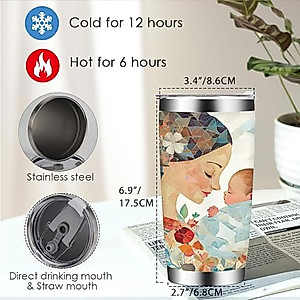 FOCIUZTA 20oz Low-Poly Floral Art Design with Maternal Love Theme Tumbler with Lid, Travel Coffee Cup, Ideal for Easter, Mother Day, and Birthday Gifts