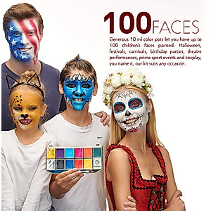 Face Paint Kit – Dermatologically Tested – Non-Toxic & Hypoallergenic – Professional Face Painting Kit for Kids & Adults – Cosplay Makeup Kit – Easy to Apply & Remove – Leakproof Dry Glitters