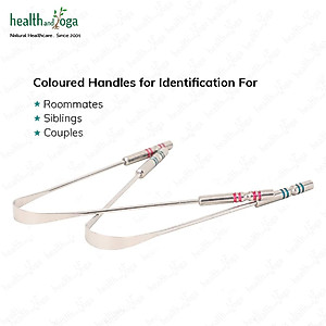 HealthAndYoga™ SteloSwipe His and Hers Premium Tongue Cleaners for Partner and You (2 pcs) - Quality Steel Tongue Scrapers with Color Identifying Hygienic Steel Grips