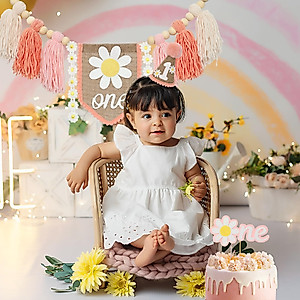 Handmade Boho 1st Birthday High Chair Banner Boho 1st Birthday Hat Decorations Party For Girl Baby Shower Wall Hangings Decorative For Kids Bedroom Daisy Birthday Hat
