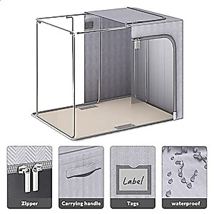 2Pack Stackable Storage Bins Oxford Frame Storage Box with Clear Window, Label Holder, Durable Carry Handles (Light Grey, 3x36L-15.7x11.8x11.8)