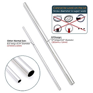 Super Big Drinking Straws Set 12" Extra Long 1/2" Extra Wide Reusable 304 Food-Grade 18/8 Stainless Steel for Frozen Drinks Boba Bubble Tea Smoothies and Shakes - Set of 2 with 2 Cleaning Brushes