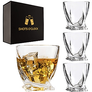 LEMONSODA Premium Twisted Glasses- Elegant Whiskey Glasses for Scotch, Single Malt - Old Fashioned Glass Set in Gift Box - Rocks Whiskey Tumblers for Cocktails - (Set of 4)