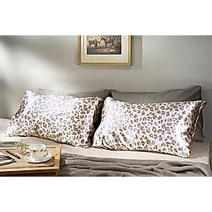Coolbeds Satin Silk Pillow Covers for Hair and Skin-with Satin Scrunchies for Women Stylish |Satin Pillow Covers for Hair and Skin 2Pack |Silk scrunchies for Women 3Pack|Silk Pillow Case (Leopard)