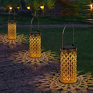 LADIGASU Solar Lanterns Outdoor Hanging Lantern Lights,Hollowed-Out Metal Decor Lantern, Waterproof LED Decorative Garden Light-Delicate Garden,Patio,Porches Decoration