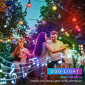 DGO 48FT Outdoor Patio Lights, RGB Cafe String Lights with 15 E26 S14 Shatterproof Edison Bulbs, Commercial Grade Dimmable String Lights for Bistro Backyard Garden, Remote Controllers