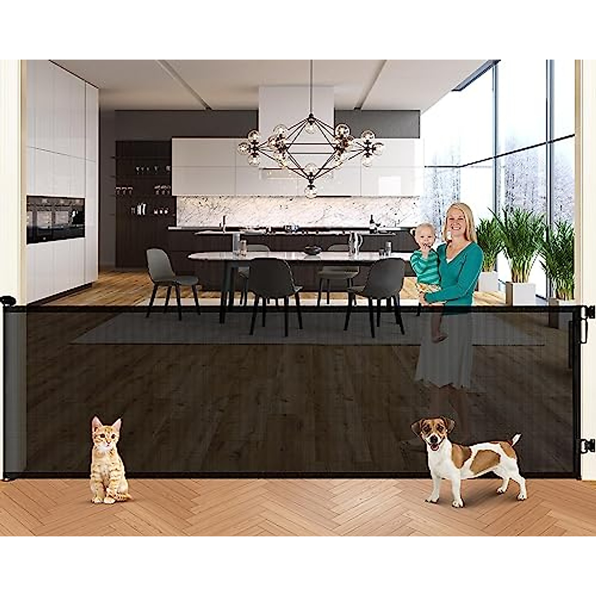 Newnice 120 Inch Extra Wide Retractable Baby Gates for Large Openings, Dog Gate for The House Indoor Outdoor, Extra Long Baby Pet Gate for Stairs Doorways Hallways, Black