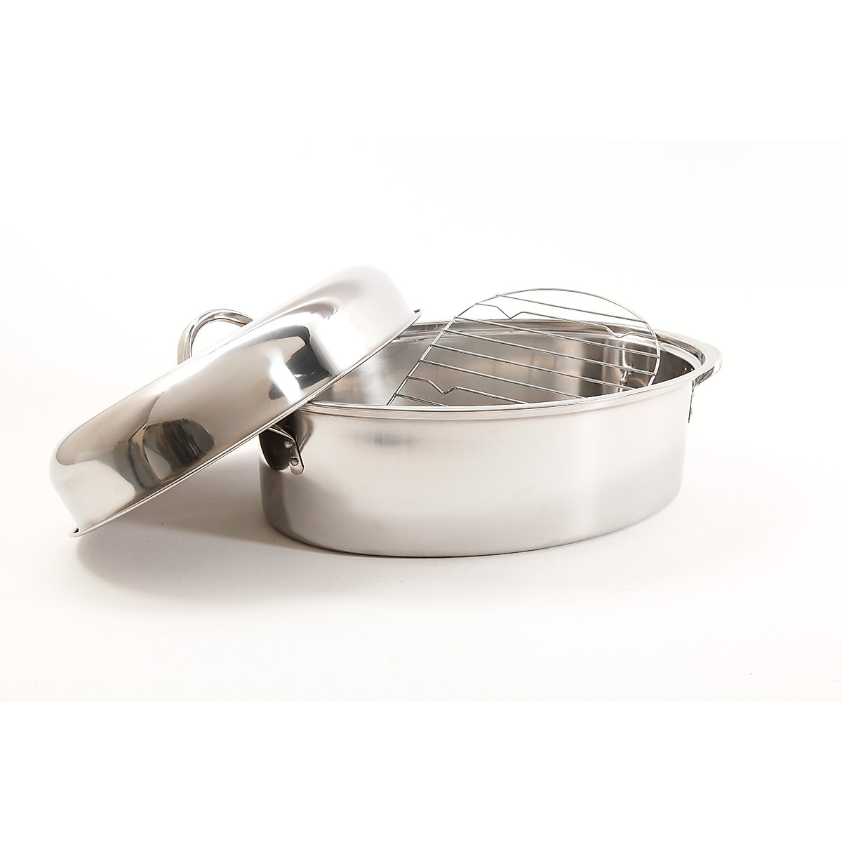 Gibson Home Stainless Steel Top Roast 16-Inch Oval Roaster Pan with Lid and Rack