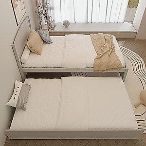 Xilingol Trundle Bed Twin, Solid Wood Bed Frames with Headboard and Wooden Slats Support, Twin Trundle Bed Frame Roll Out, Single Box Bed (No Box Spring Needed), Grey