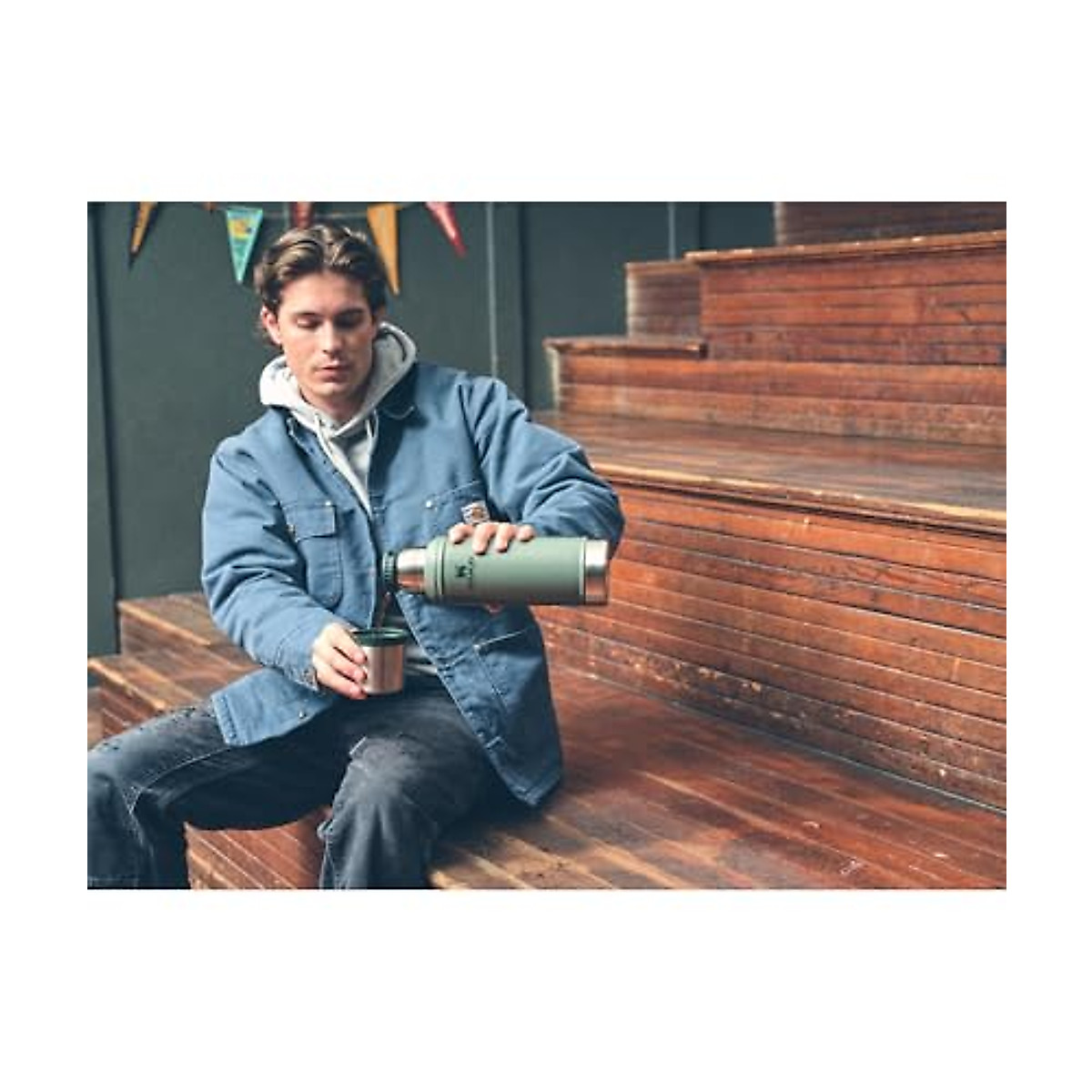 Stanley Classic Vacuum Insulated Wide Mouth Bottle - Hammertone Green - BPA-Free 18/8 Stainless Steel Thermos for Cold & Hot Beverages - 1.0 QT