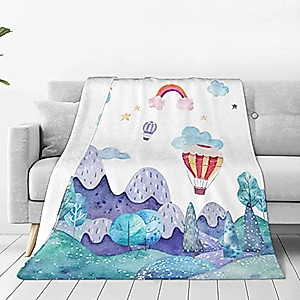Cartoon Forest Hot Air Balloon Soft Lightweight Fleece Throw Blankets Cozy Warm Fuzzy Plush Microfiber Blanket for Sofa Couch Bed All-Season 60"X50"