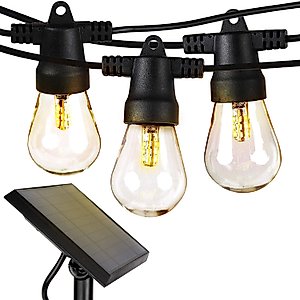 Brightech Ambience Pro Solar Powered Outdoor String Lights - Commercial Grade Patio Lights with 27 Ft Edison Bulbs - Shatterproof LED Solar String Lights, Christmas - 1W 12 Bulbs, Warm White Light