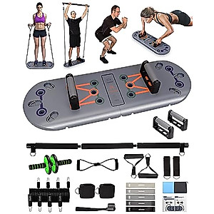 Hikeen Home Workout Equipment to Help Achieve Fitness Goals, 27-in-1 Portable Gym Exercise Equipment with Compact Push-Up Board, Resistance Bands, Ab Roller Wheel, and Pilates Bar, Master Your Workout