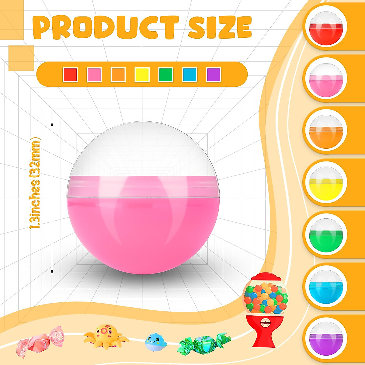 Libima 350 Pcs Vending Machine Capsules Empty 1.3 Inch Round Capsules Gumball Machine Capsules Clear Colored Plastic Capsules Small Random Color Plastic Containers for Toy Candy Party Favor Prize Gift