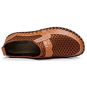 TASOGEN Summer Men's Mesh Breathable Walking Loafers,Outdoor Lightweight Slip-on, Mesh Casual Shoes,Stitching Honeycomb Hiking Shoes Durable Soft Leather-Brown 41