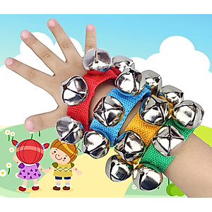 Dzrige 10 Pcs Band Wrist Bells Wrist Jingle Bells Ankle Jingle Bells Musical Tambourine Rhythm Percussion Instrument Birthday Gifts Christmas Party Favors Toys for Kids