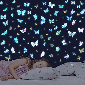 Glow in The Dark Butterfly Wall Decals，Glowing Luminous Butterfly Wall Stickers Colorful Removable self-Adhesive Butterfly Decals for Girls Bedroom Kids Baby Nursery Living Room Decoration