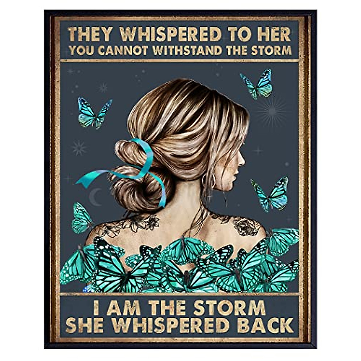 They Whispered to Her You Cannot Withstand The Storm - Inspirational Quote Wall Art - She Whispered Back I Am The Storm - Motivational Positive Encouragement Gifts for Women - Boho Print Decoration