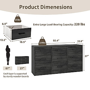 YMBSBUY 6 Drawer Dresser for Bedroom,Wood Chest of Drawers,Black Dresser TV Stand with Steel Frame for Storage and Organization,Large Fabric Dresser for Kids Bedroom,Living Room, Nursery,Closet