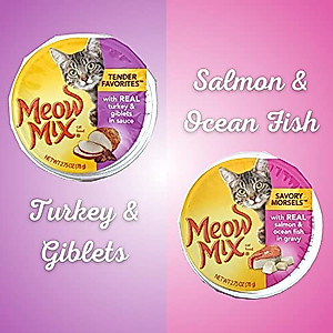 Meow Mix Wet Cat Food Variety Bundle | 6 Flavors, (2) Cups Each: Tuna Shrimp, Salmon Ocean Fish, Tuna Crab, Chicken & Liver, Chicken Beef, and Turkey & Giblets (2.75 OZ.) | Plus Kitty Toy and Magnet!