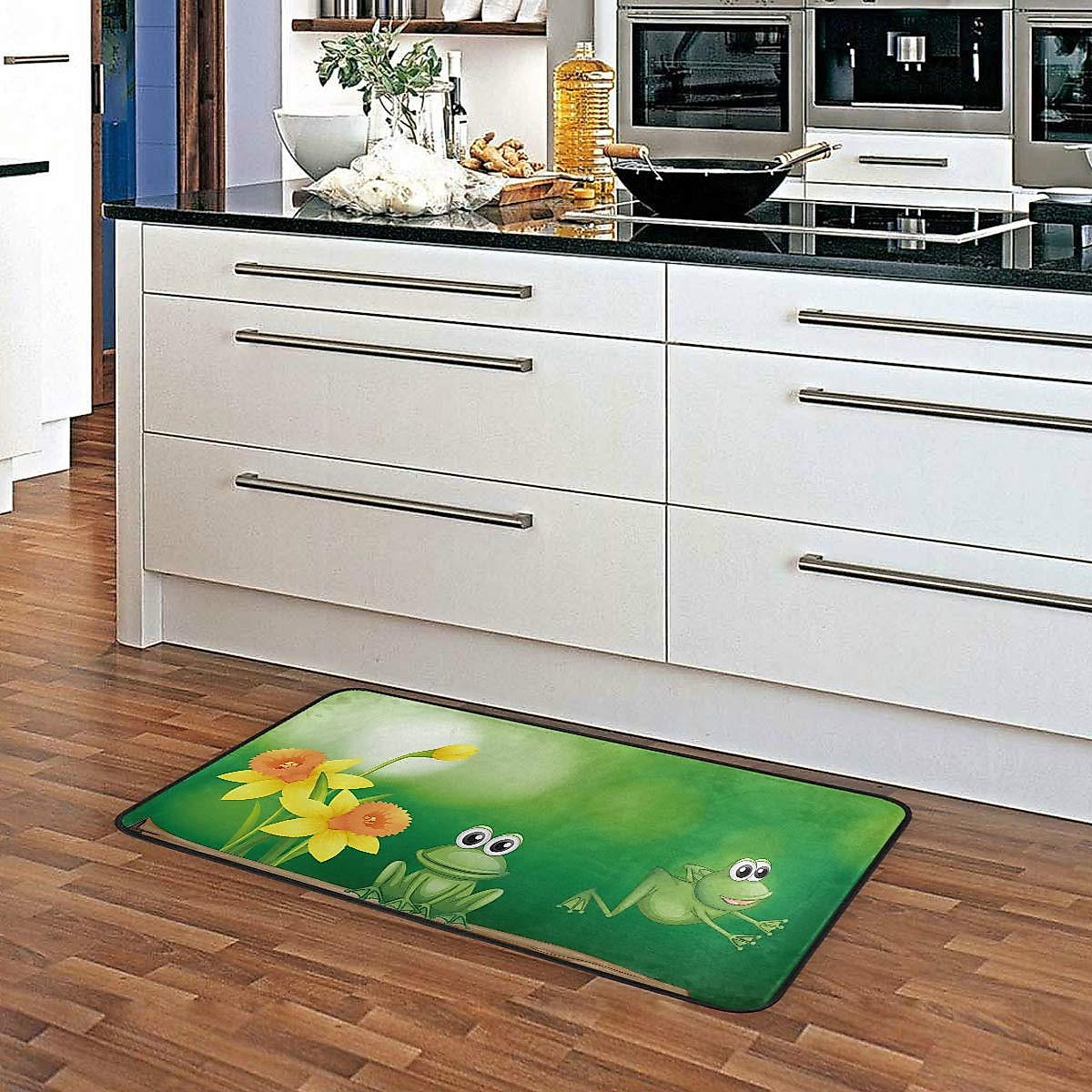 Kitchen Rugs Two Green Frogs Design Non-Slip Soft Kitchen Mats Bath Rug Runner Doormats Carpet for Home Decor, 39" X 20"