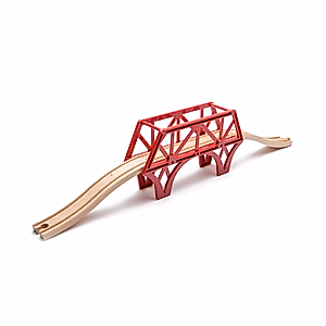 maxim enterprise, inc. 3 Piece Bridge with Ascending Tracks, Durable Plastic and Wooden Railway Suspension Bridge, Accessory Compatible with Major Name Brand Wooden Trains and Accessories