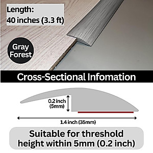 Maxiroc Floor Transition Strip Self Adhesive Carpet Wood Tile Vinyl Flooring Laminate Transition Cover Edge Trim Gap Doorway Threshold for Uneven Floors Heights Within 5 mm (40 inches, Gray Forest)