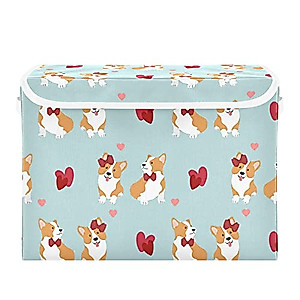 innewgogo Corgis Dog Hearts Storage Bins with Lids for Organizing Organizer Containers with Handles Oxford Cloth Storage Cube Box for Living Room
