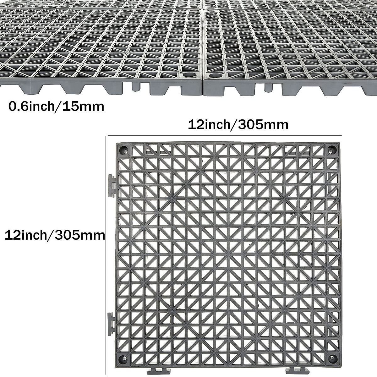 GLEEJON 12PCS Interlocking Soft PVC Flooring Tiles Mat, 12 x 12 Inch No-Slip Rubber Splicing Pool Patio Rugged Mats for Floor, Modular Interlocking Cushion Tiles Drainage Mats for Outdoor and Indoor