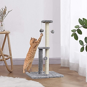 SYANDLVY 29" Tall Cat Scratching Post for Indoor Cats, Kittens Post Scratcher with Sisal Rope, Scratch Tree with Hanging Balls for Play