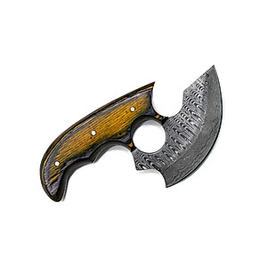 Titan International Knives Damascus Steel Alaskan ULU Blade High Carbon Full Tang Boning Utility Kitchen Knife with Diamond Wood Handle Ideal for Kitchen Hunting & Outdoors Leather Sheath included